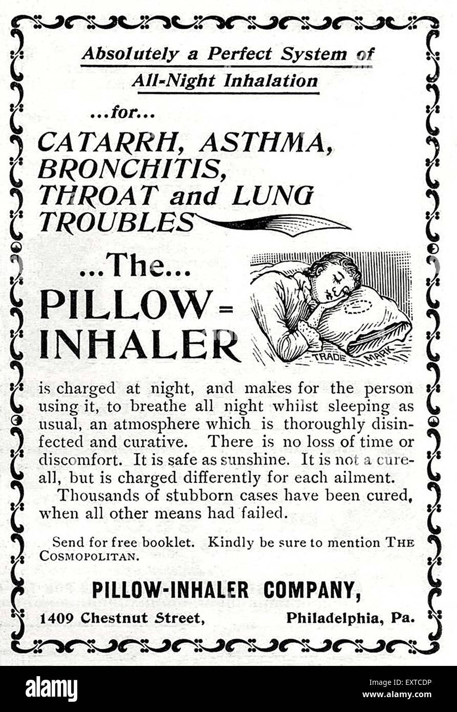 1890s USA Pillow Inhalers Magazine Advert Stock Photo - Alamy