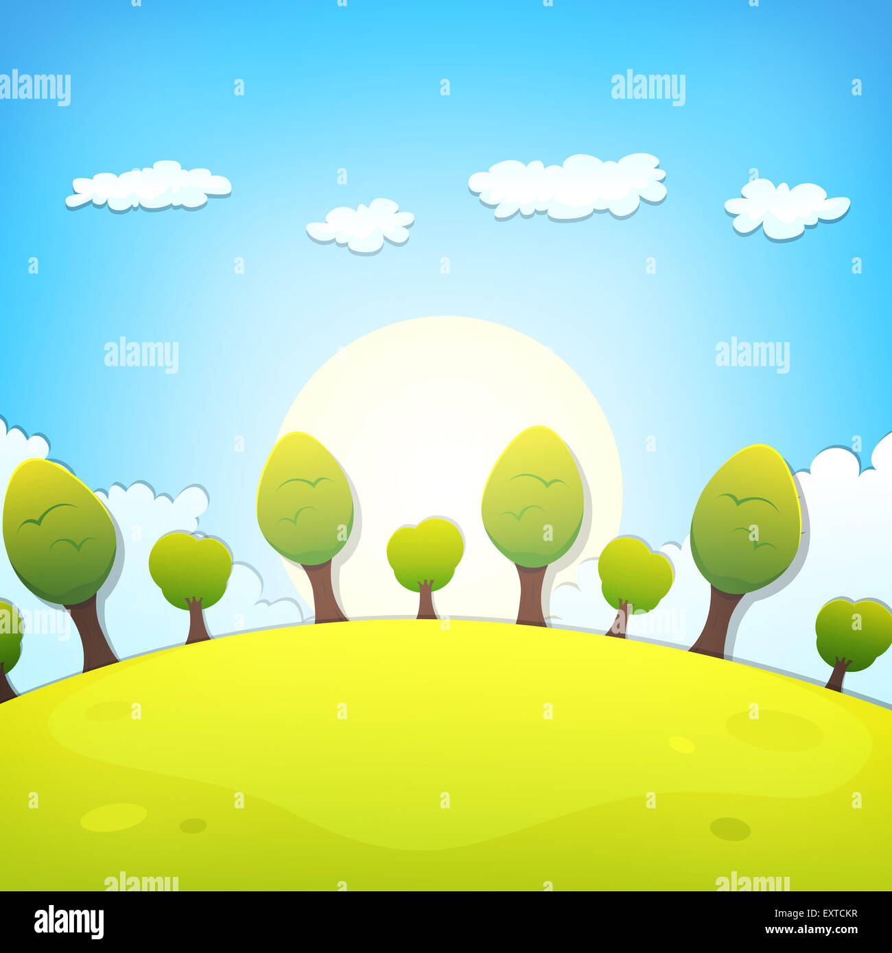 Illustration of a cartoon country landscape with clouds in the sky for ...