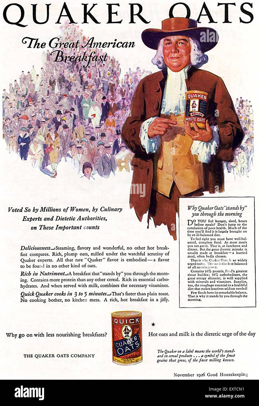 1920s USA Quaker Oats Magazine Advert Stock Photo - Alamy