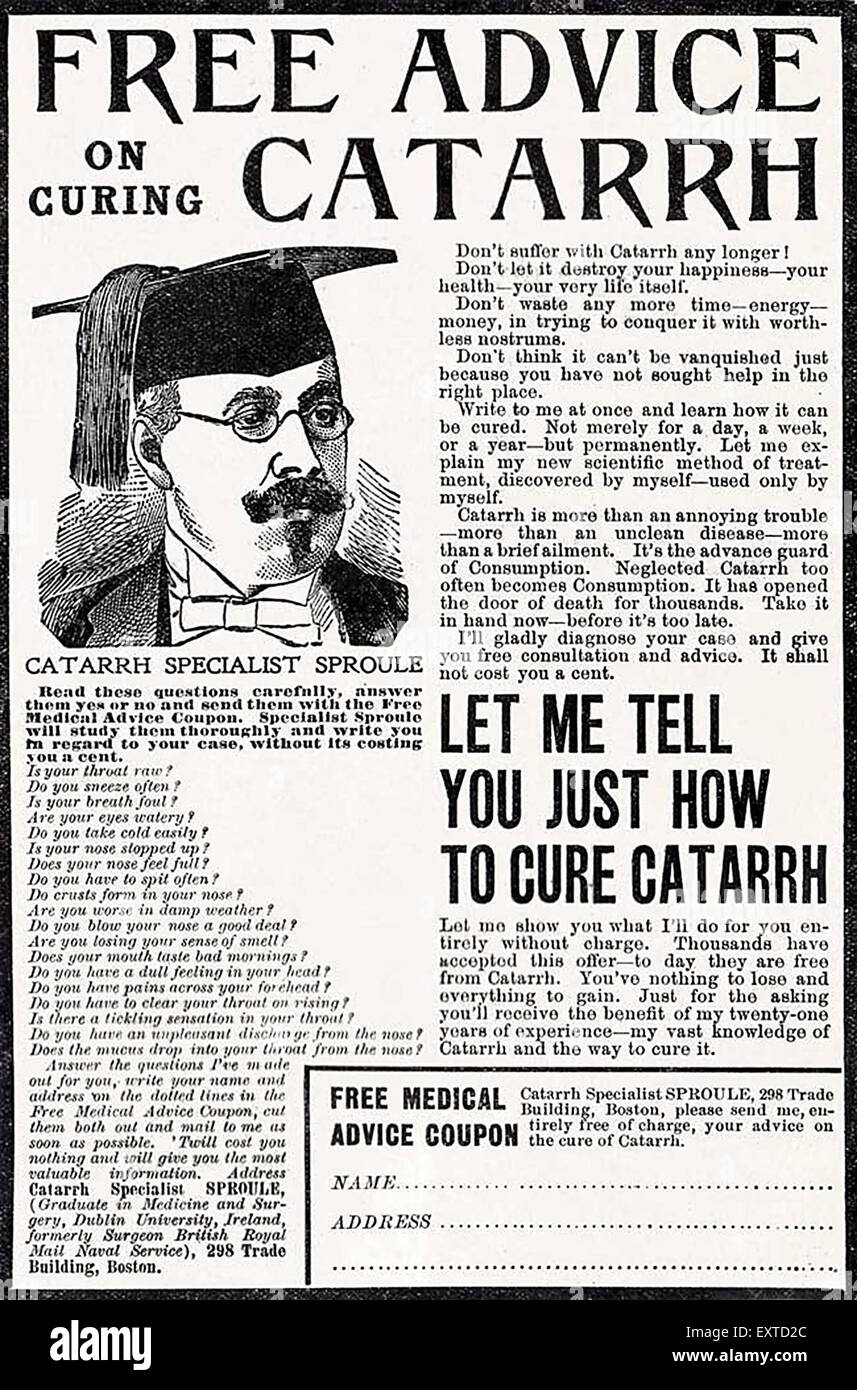 1900s USA Catarrh Magazine Advert Stock Photo - Alamy