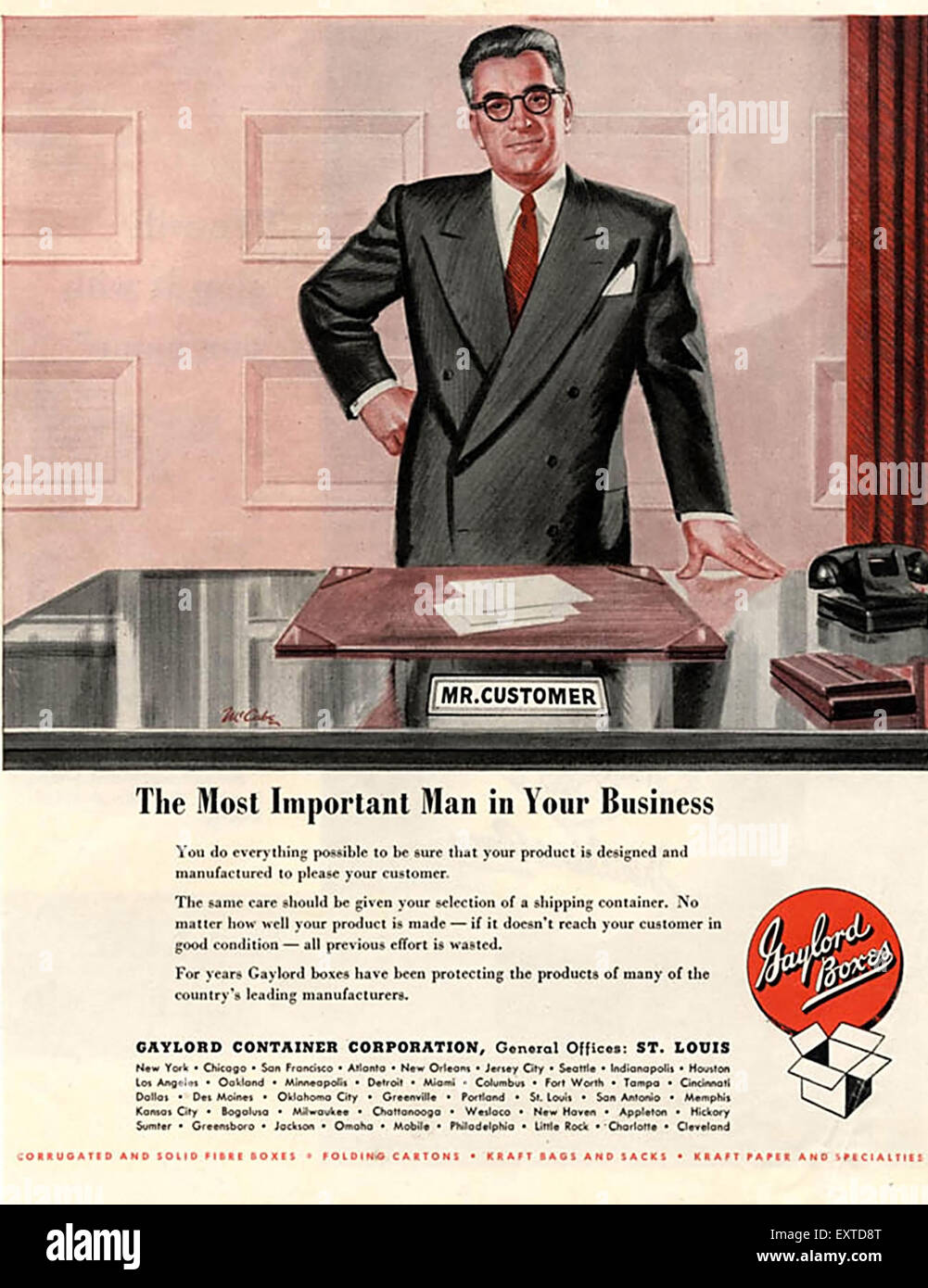 1950s USA Gaylord Boxes Magazine Advert Stock Photo - Alamy