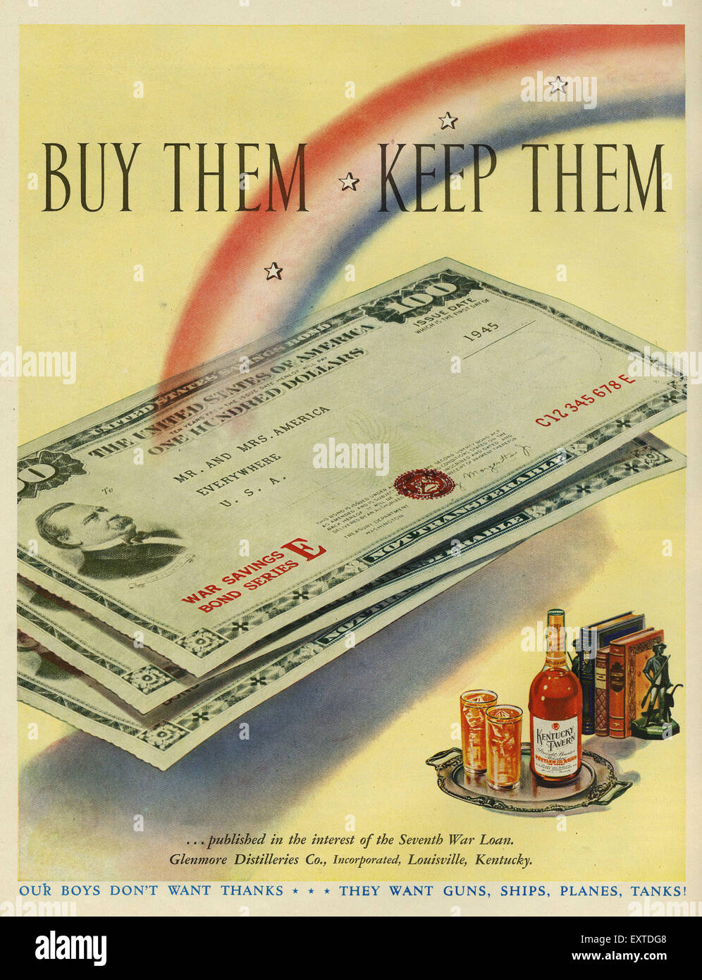 1940s USA Kentucky Tavern and War Bonds Magazine Advert Stock Photo - Alamy