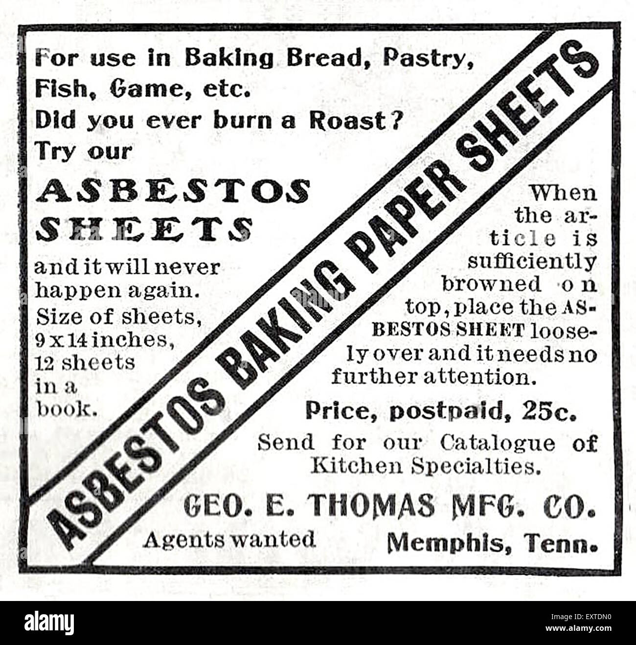 1910s USA Asbestos Baking Paper Magazine Advert Stock Photo - Alamy
