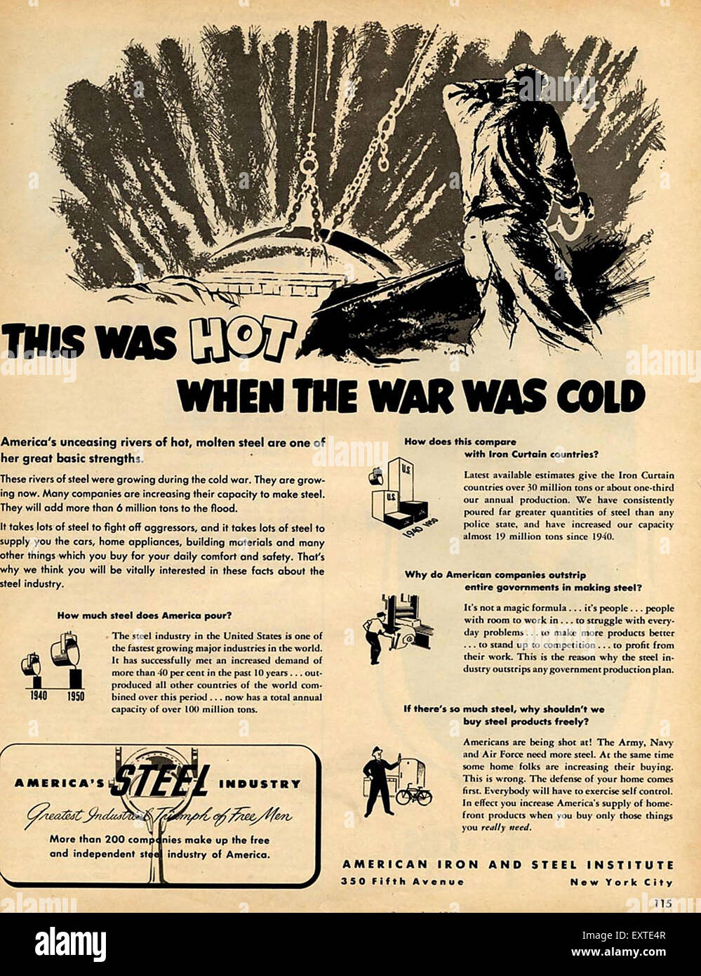 1950s USA American Iron and Steel Institute Magazine Advert Stock Photo ...