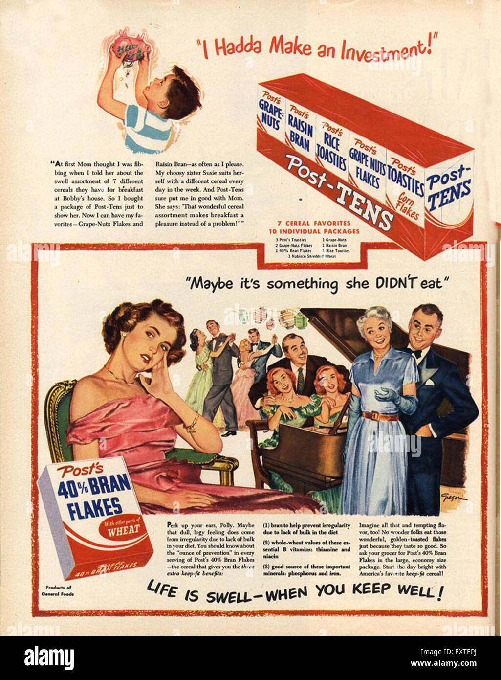 1940s USA Post Bran Flakes Magazine Advert Stock Photo - Alamy
