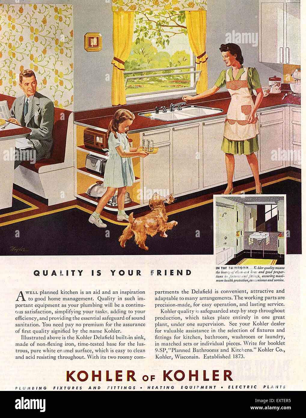 1950s USA Kohler Kitchens Magazine Advert Stock Photo - Alamy