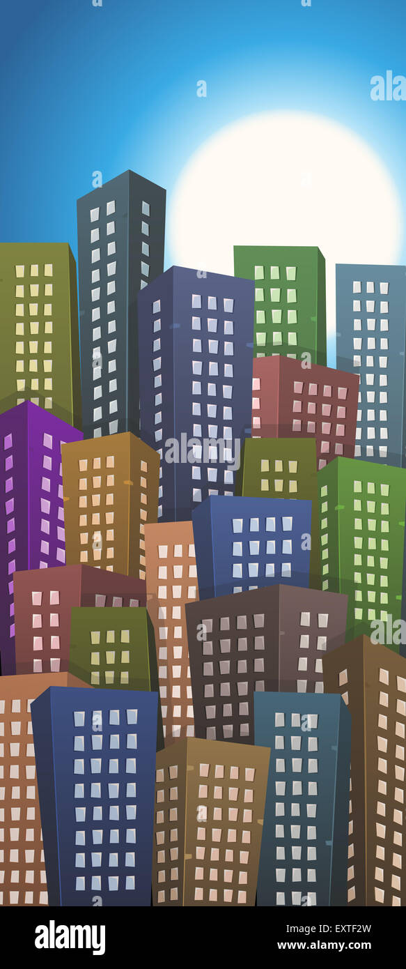 Illustration of a cartoon big cityscape vertical background with ...