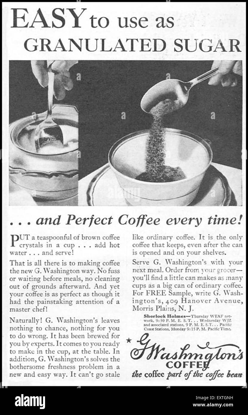 1930s USA G Washington's Coffee Magazine Advert Stock Photo - Alamy