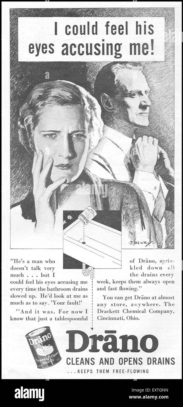1930s USA Drano Magazine Advert Stock Photo - Alamy