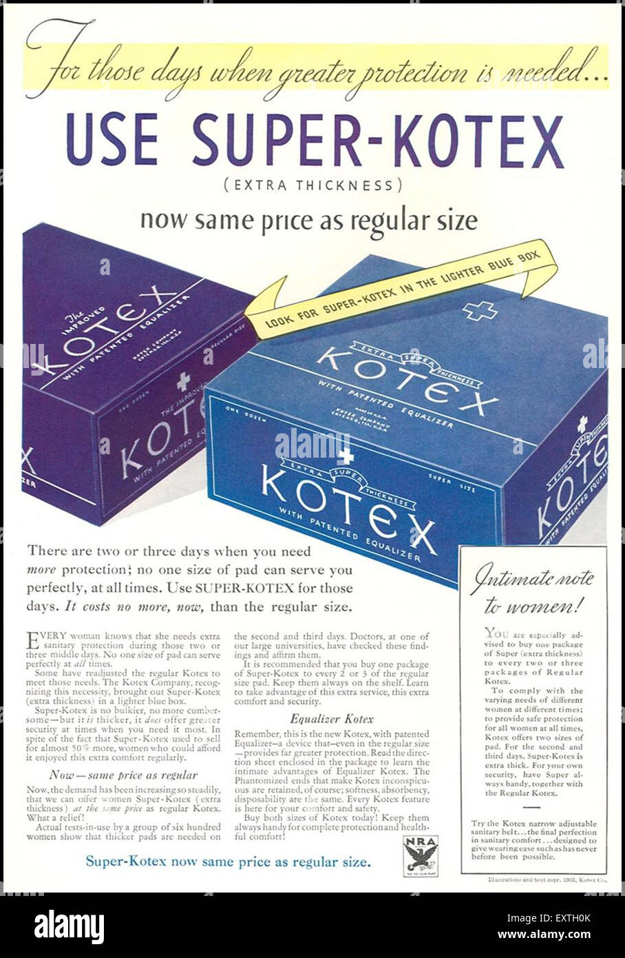 1930s USA Kotex Magazine Advert Stock Photo - Alamy