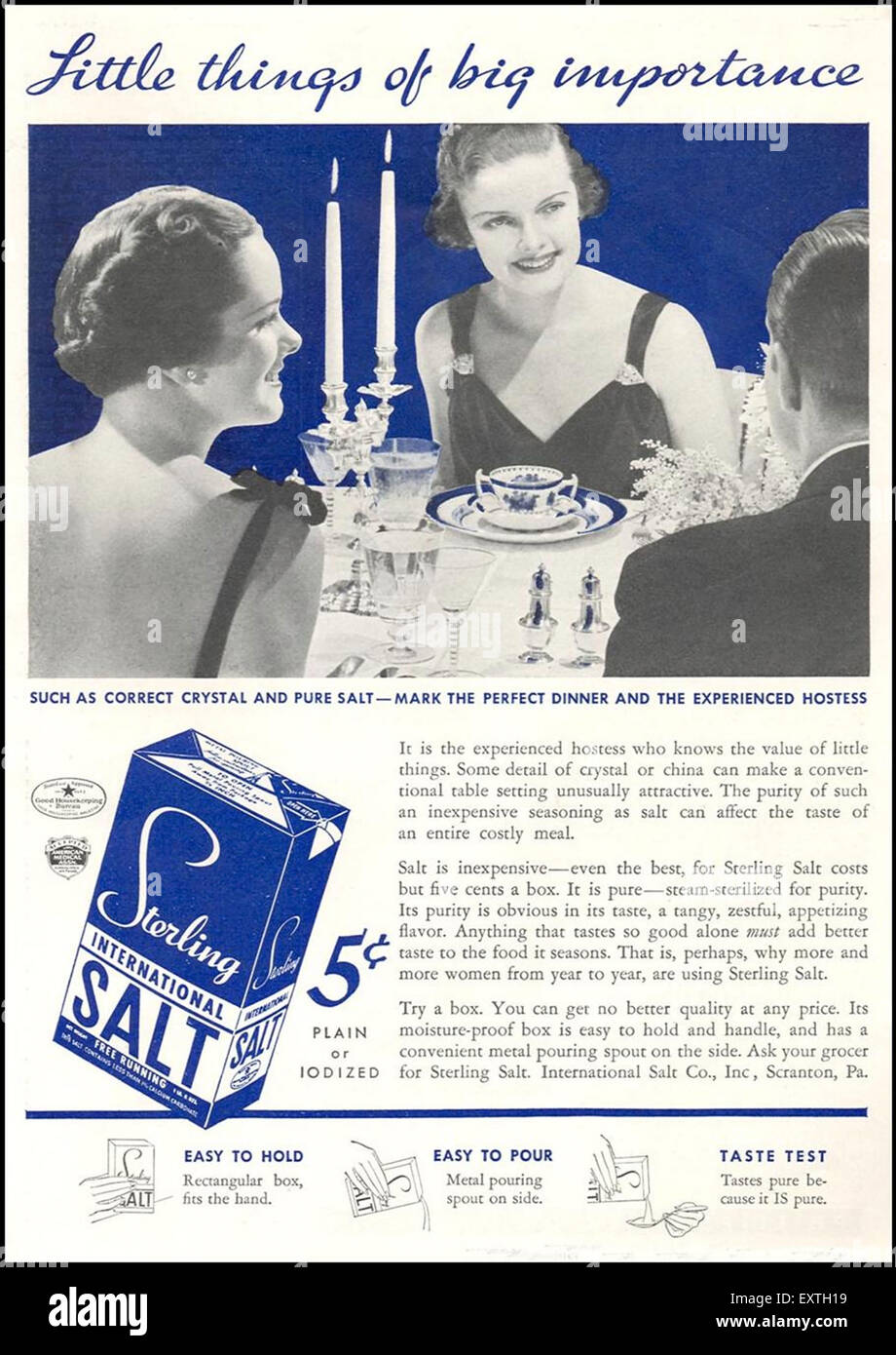 1920s USA Sterling International Salt Magazine Advert Stock Photo - Alamy