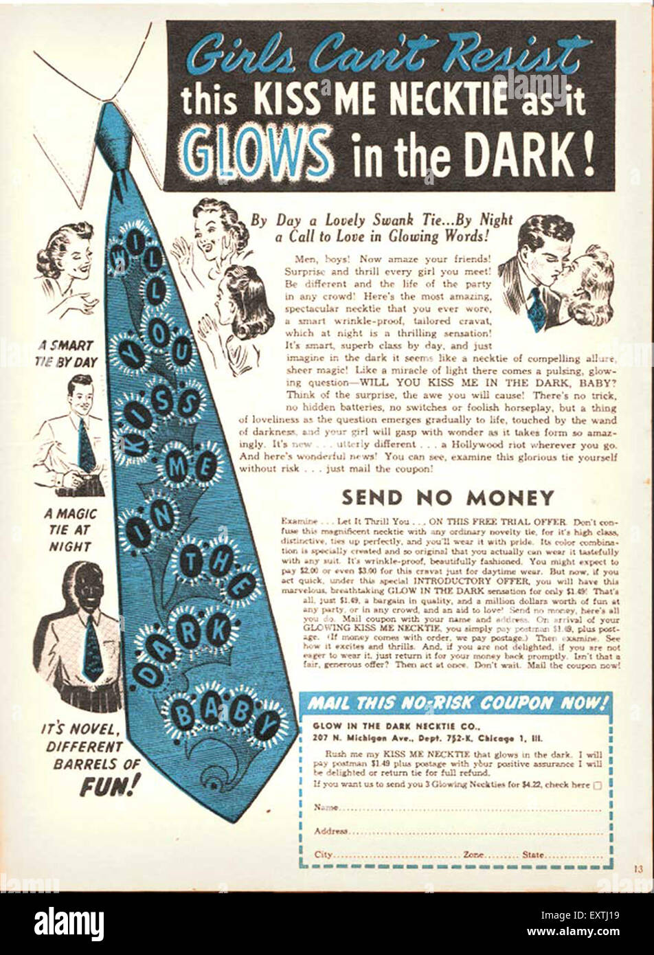 1940s USA Glow In The Dark Necktie Magazine Advert Stock Photo - Alamy