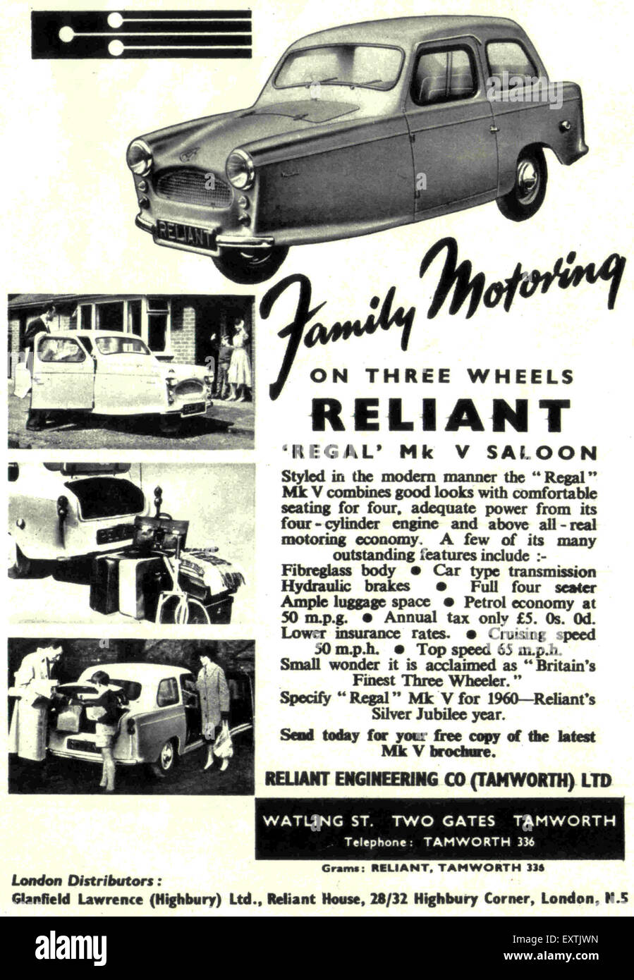1950s UK Reliant Magazine Advert Stock Photo - Alamy