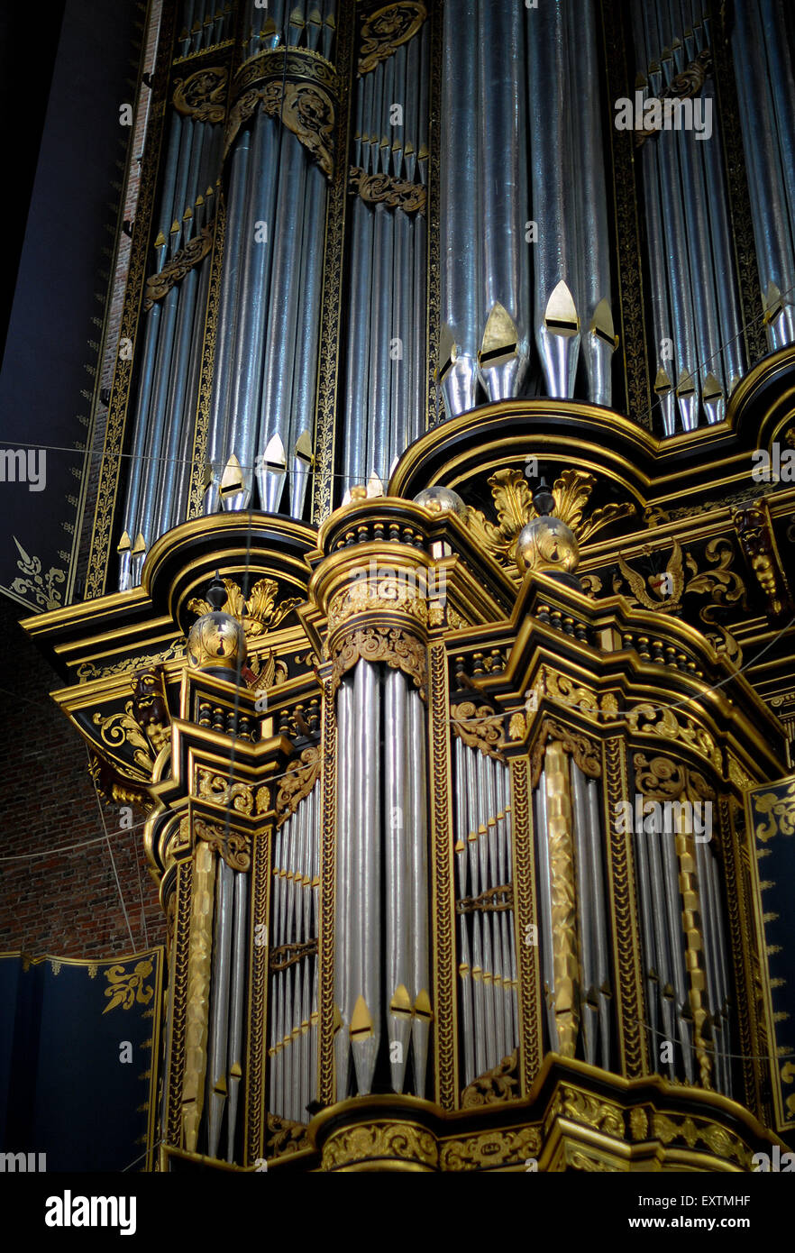 A magnificent pipe organ in Pieterskerk, the Church of the Pilgrim ...