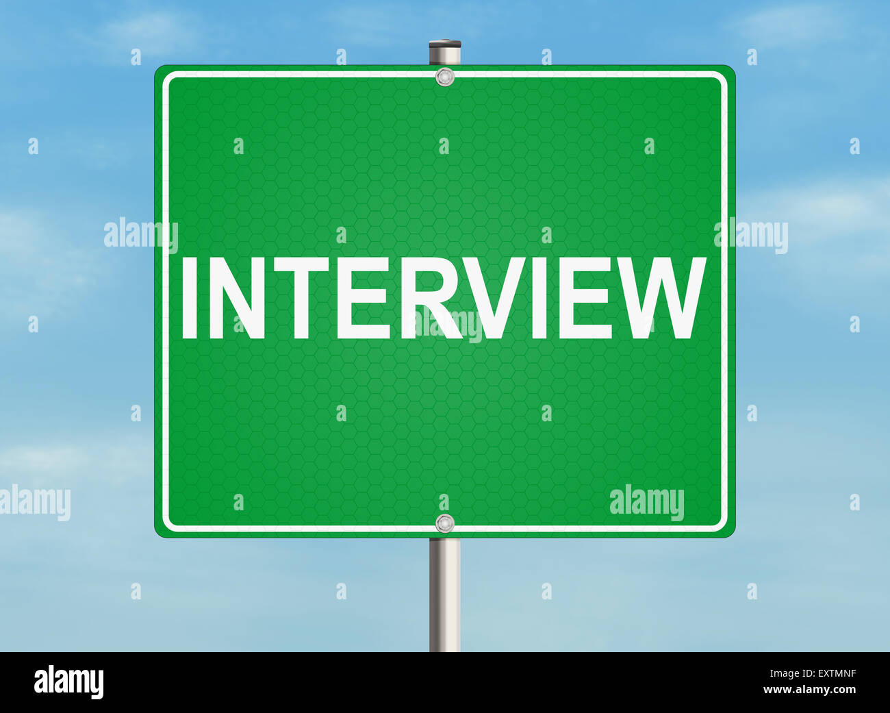 Interview. Road sign on the sky background. Raster illustration Stock ...