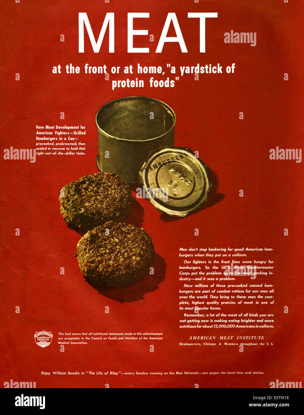 1940s USA American Meat Institute Magazine Advert Stock Photo - Alamy