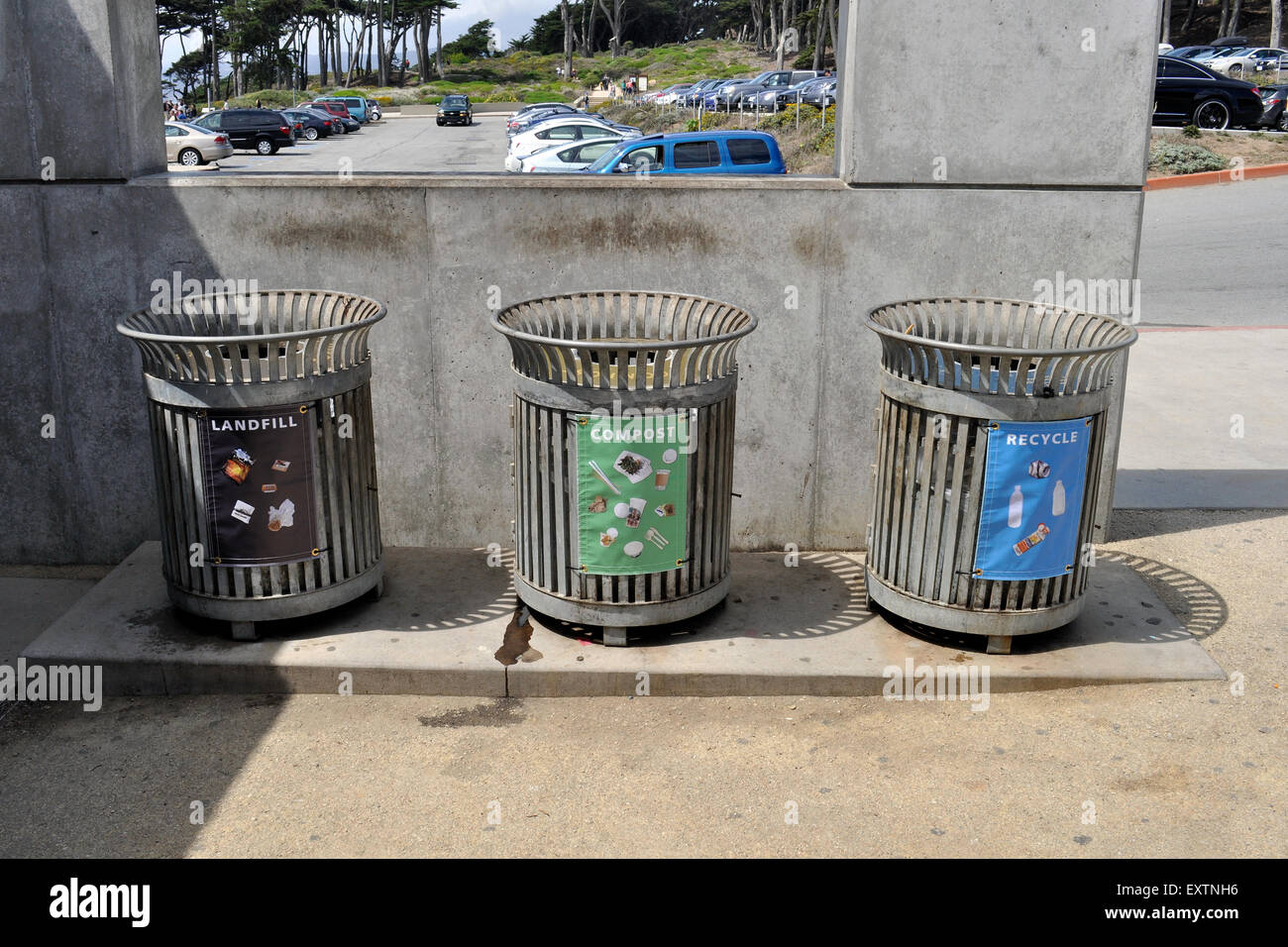 trash receptacles, Lands End, San Francisco, California, USA Stock ...