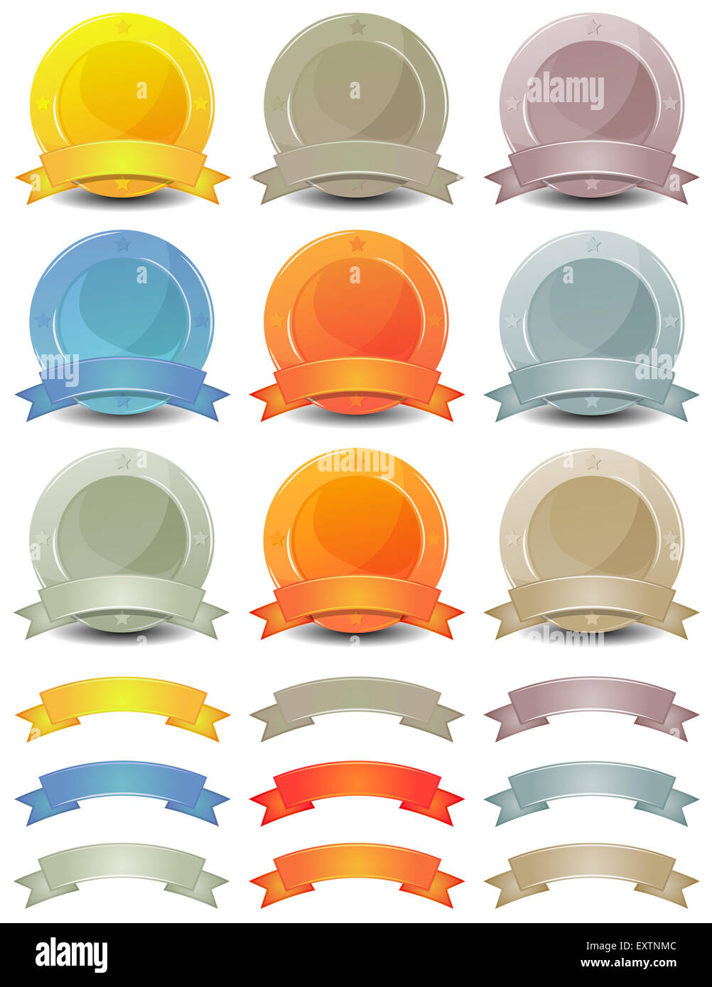 Illustration of a set of cartoon badges, medals, awards, shields ...