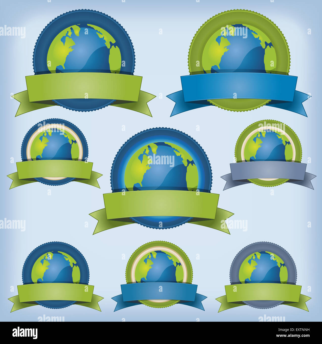 Illustration of a set of vintage green and blue banners and ribbons ...