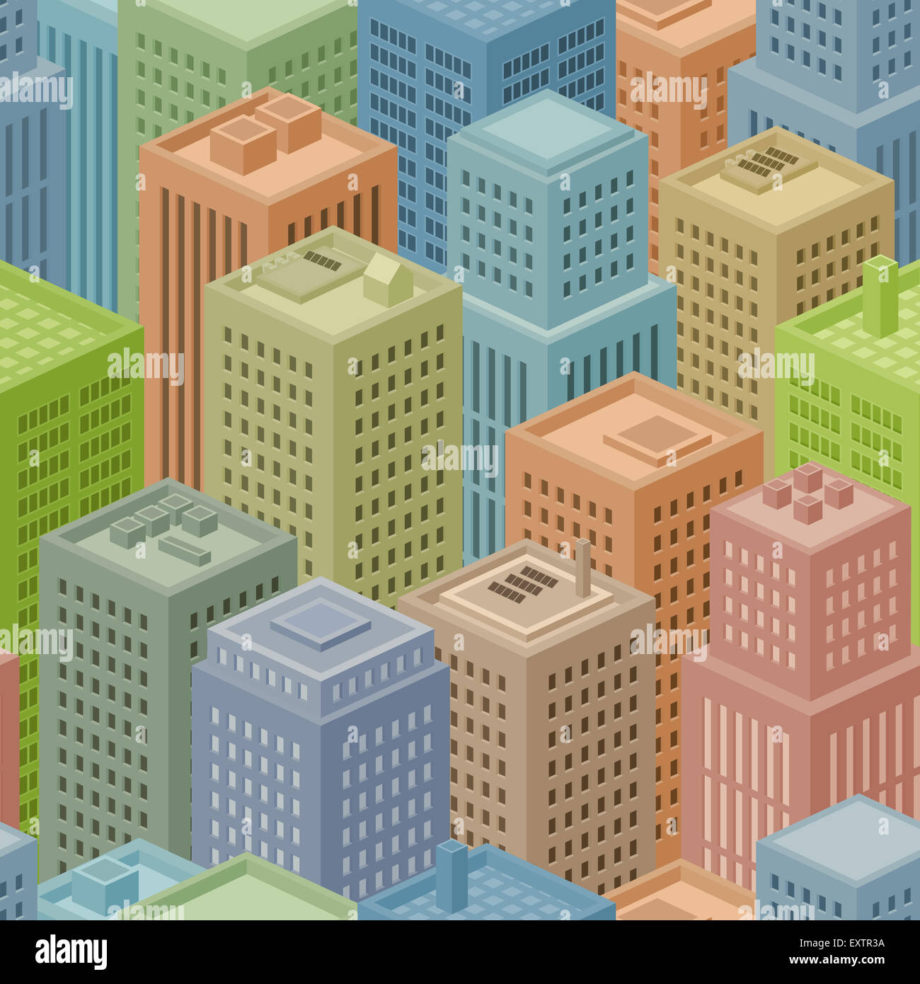 Illustrations of a seamless squared big city background with several ...