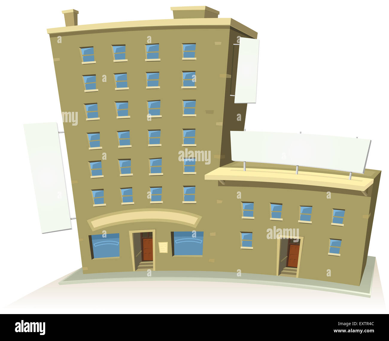 Illustration of a cartoon store or shop building tower with apartments ...