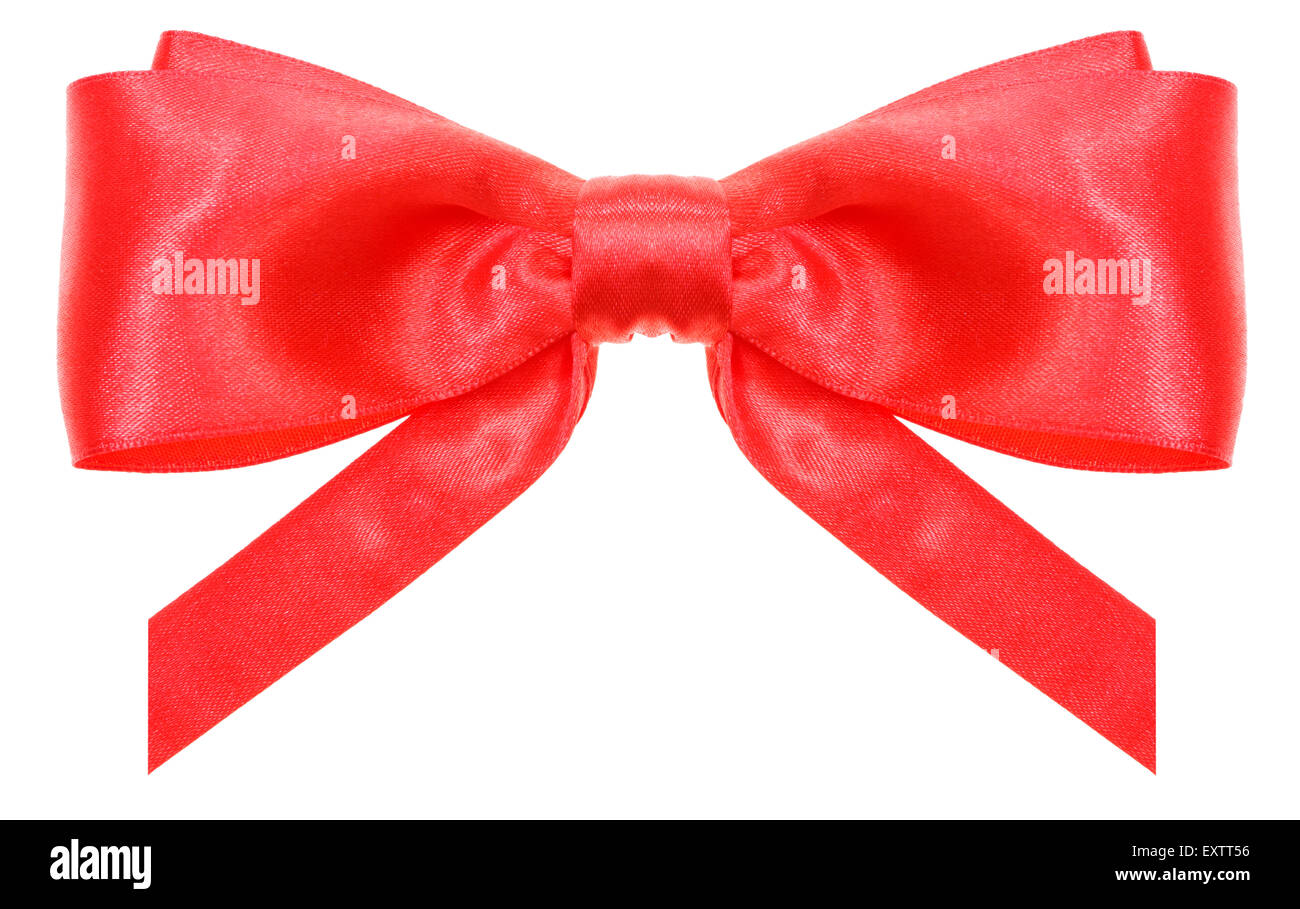 symmetrical red satin ribbon bow with vertically cut ends isolated on ...