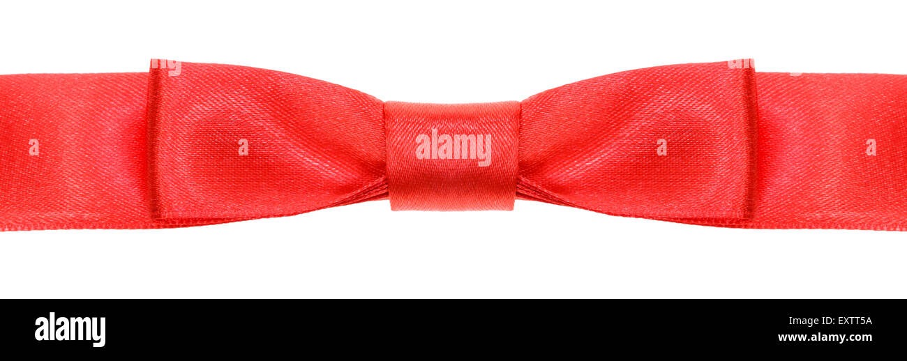 symmetric red bow knot on wide silk ribbon isolated on white background ...