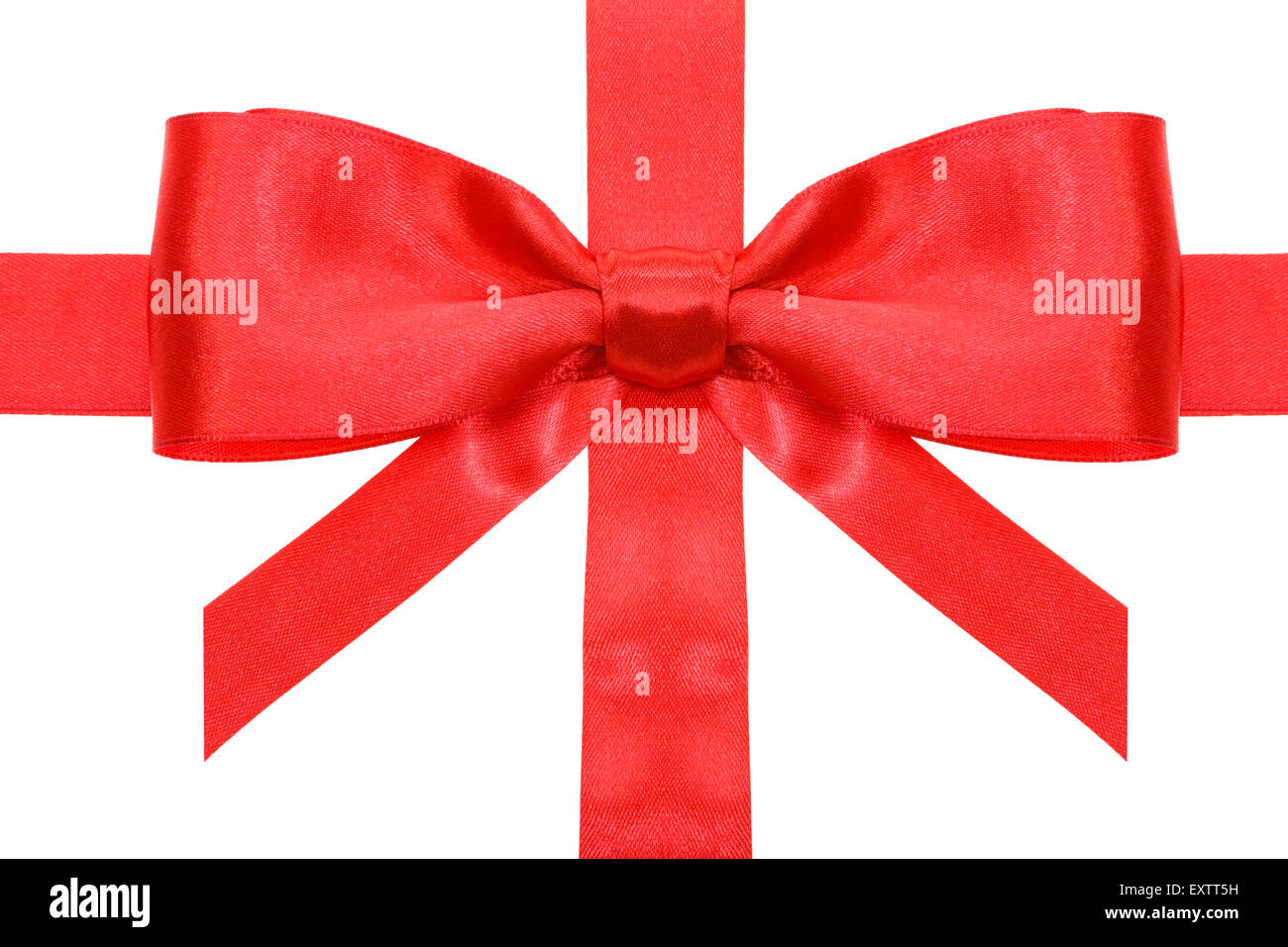 symmetric red satin bow with vertical cut ends on vertical ribbon close ...