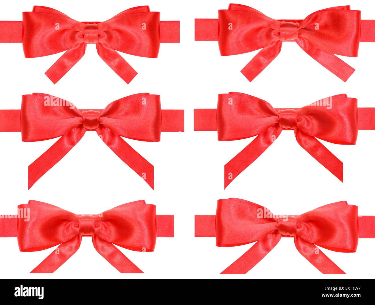 set of red bow knots on satin ribbons isolated on white background ...