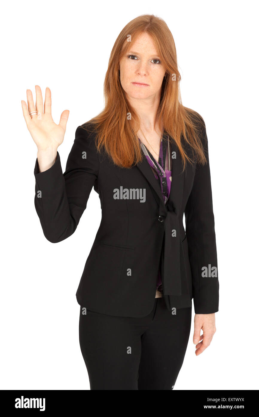 Beautiful businesswoman doing different expressions in different sets ...