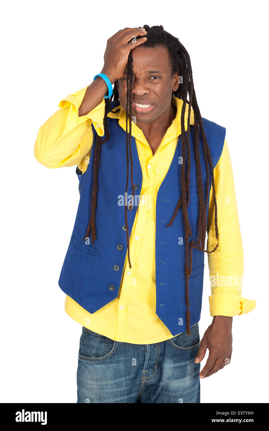 Handsome man with dreadlocks doing different expressions in different ...