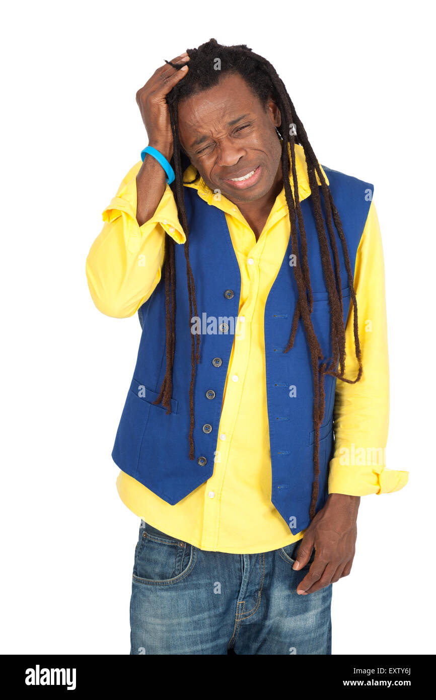 Handsome man with dreadlocks doing different expressions in different ...