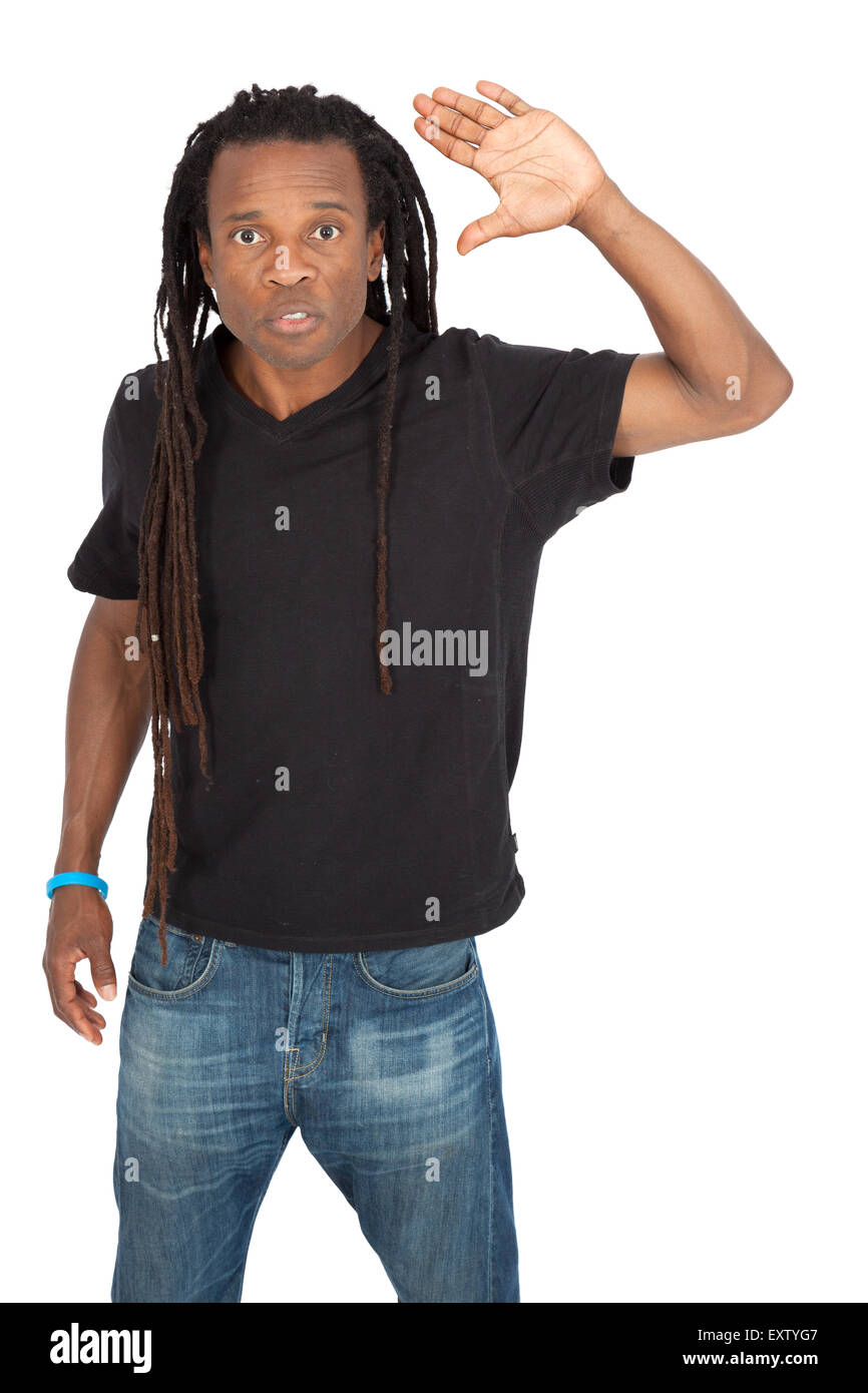 Handsome man with dreadlocks doing different expressions in different ...
