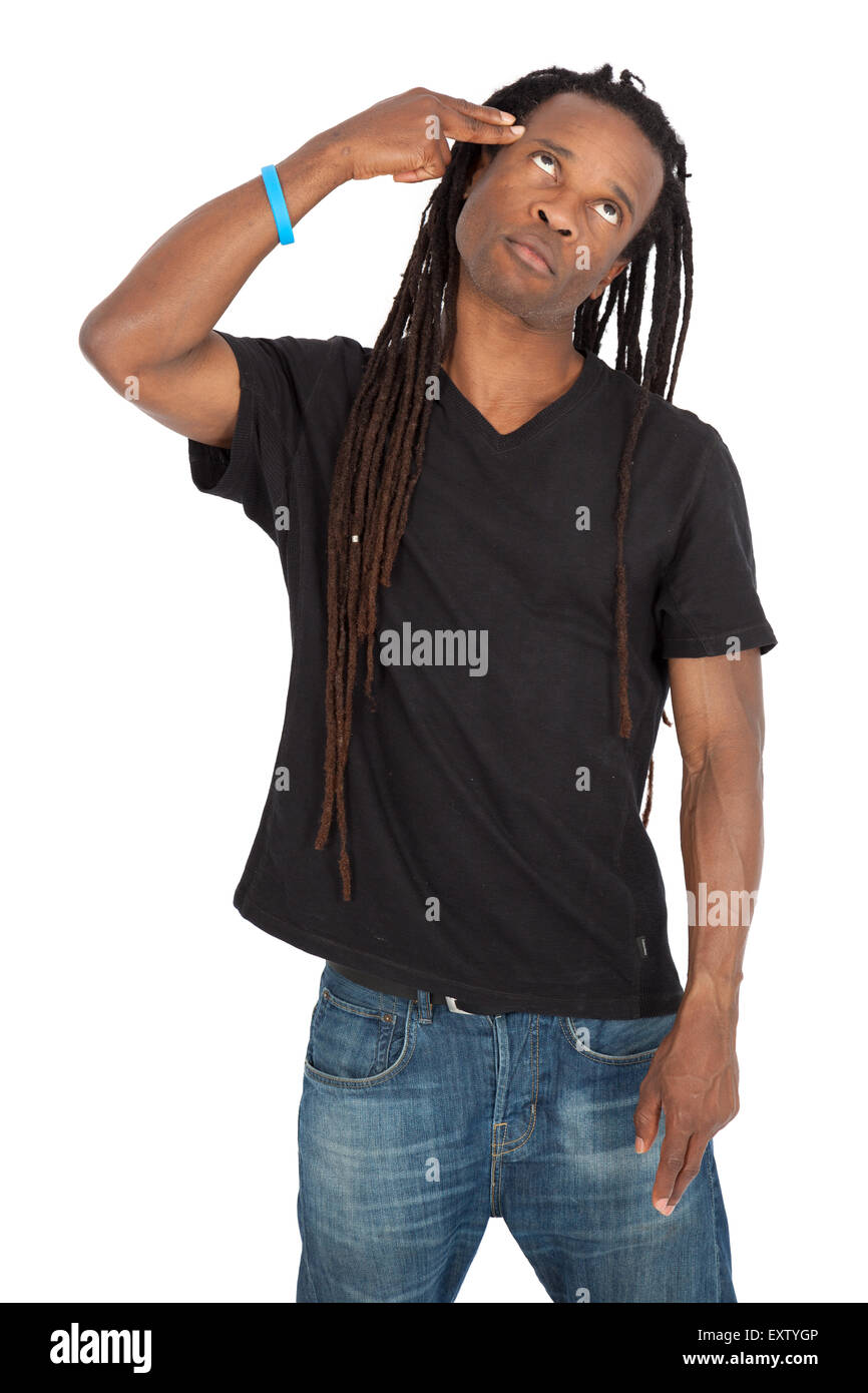 Handsome man with dreadlocks doing different expressions in different ...