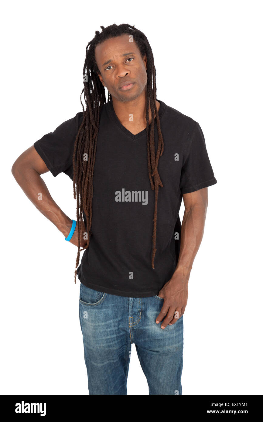 Handsome man with dreadlocks doing different expressions in different ...