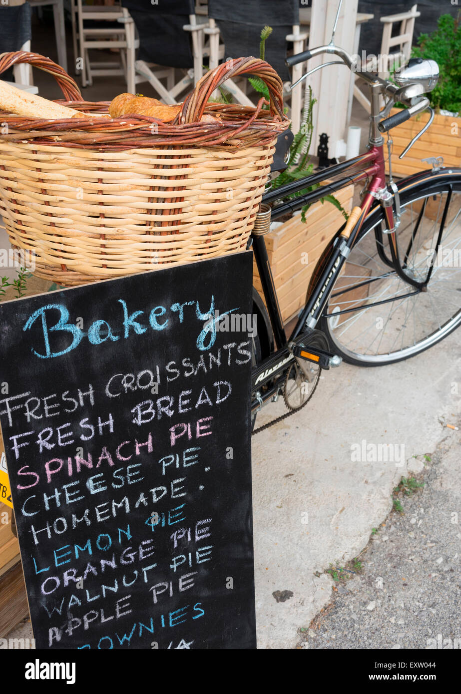 cute bicycle menu display in restaurant in Greek island of lefkada ...
