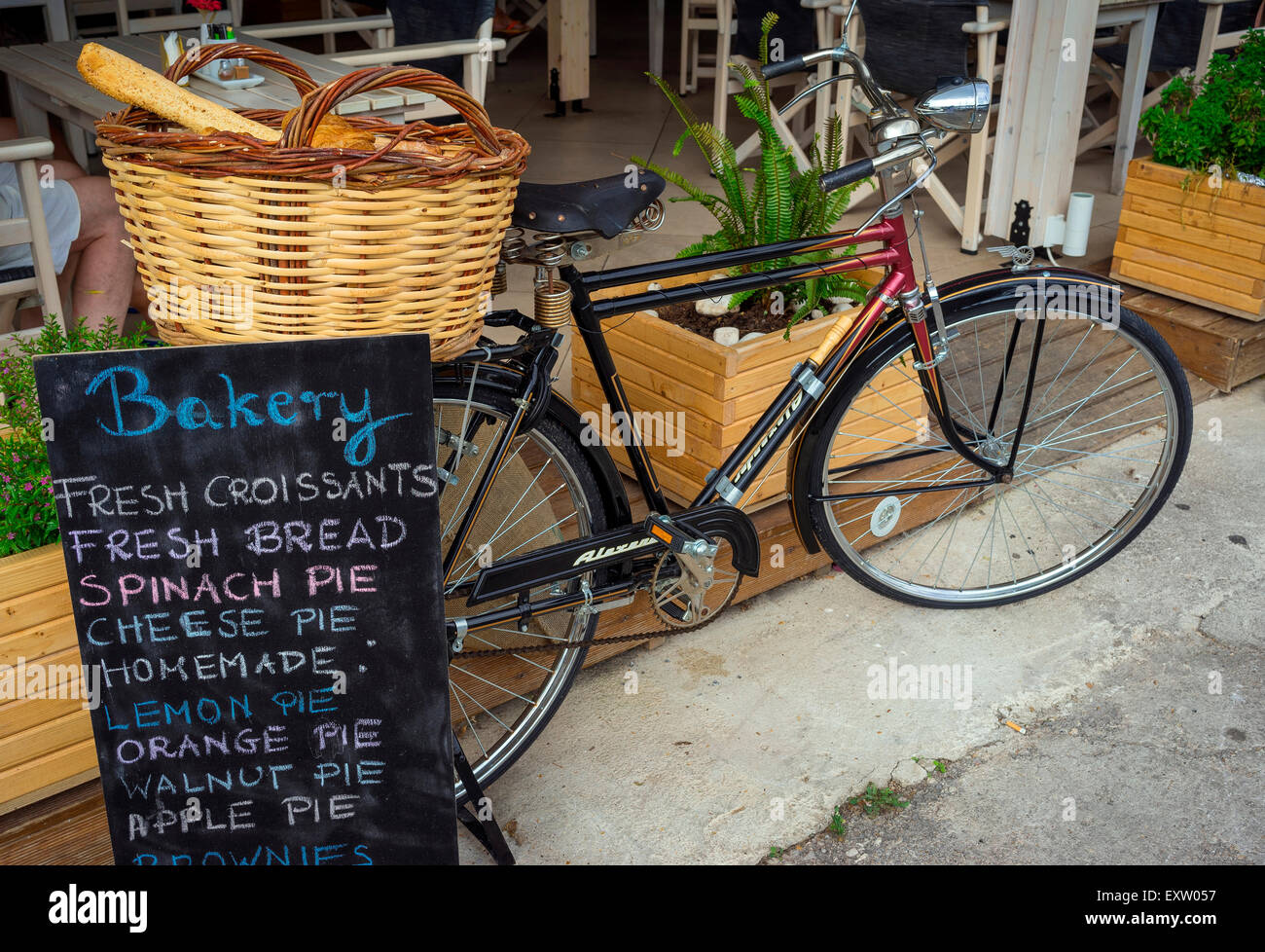 cute bicycle menu display in restaurant in Greek island of lefkada ...