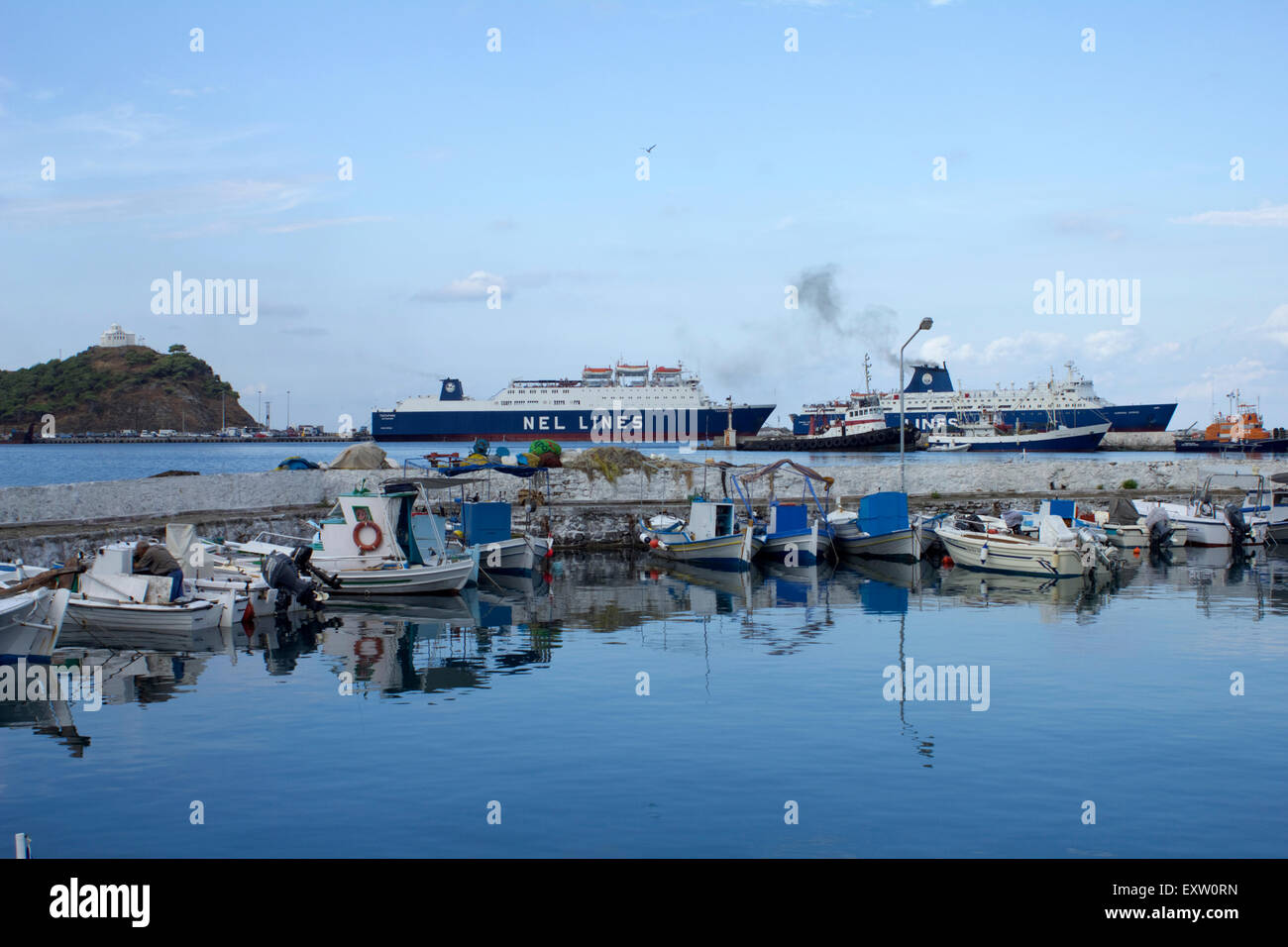 Losing line Greek inland transportation ferries anchored in the lee of ...