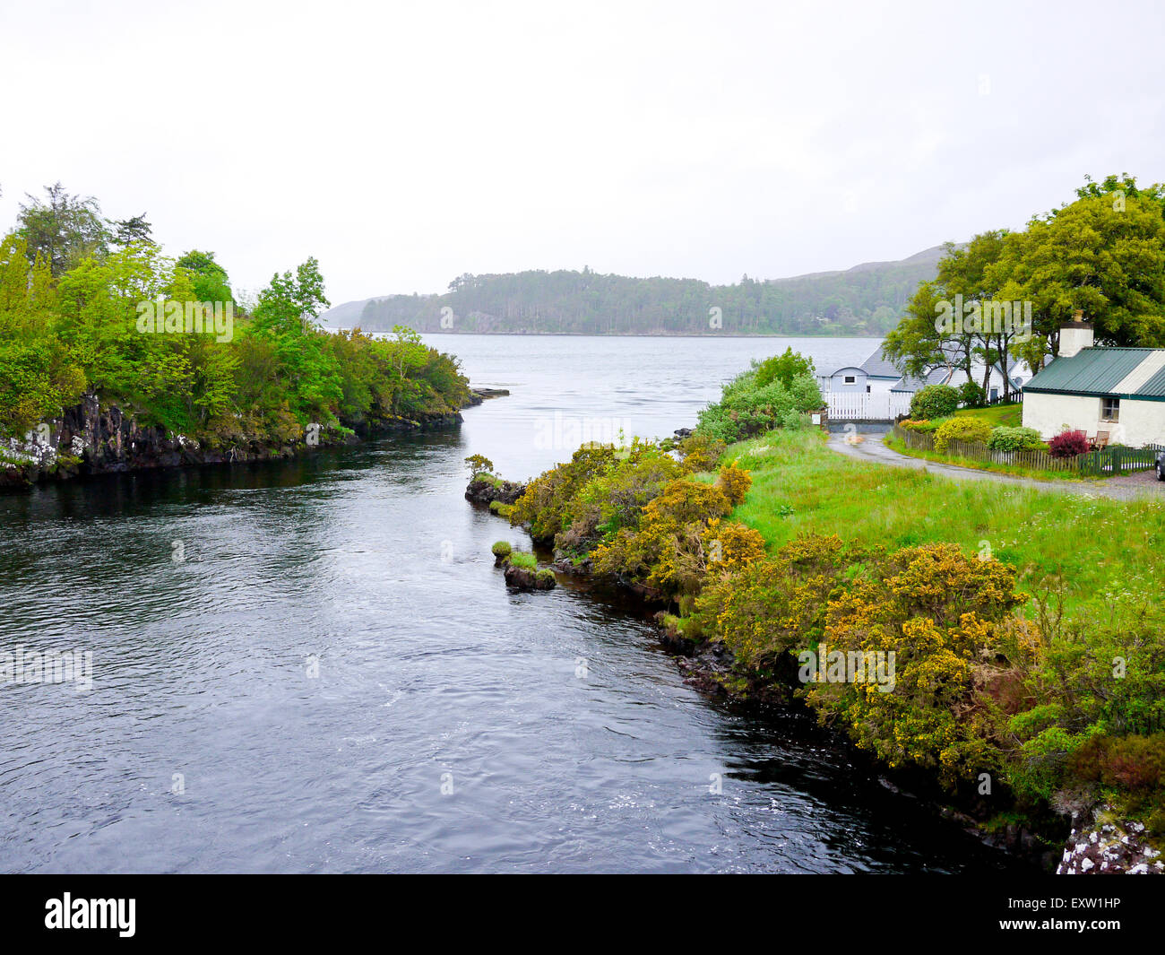 River Ewe flowing into Loch Ewe, Poolewe, Wester-Ross, Scotland, UK ...