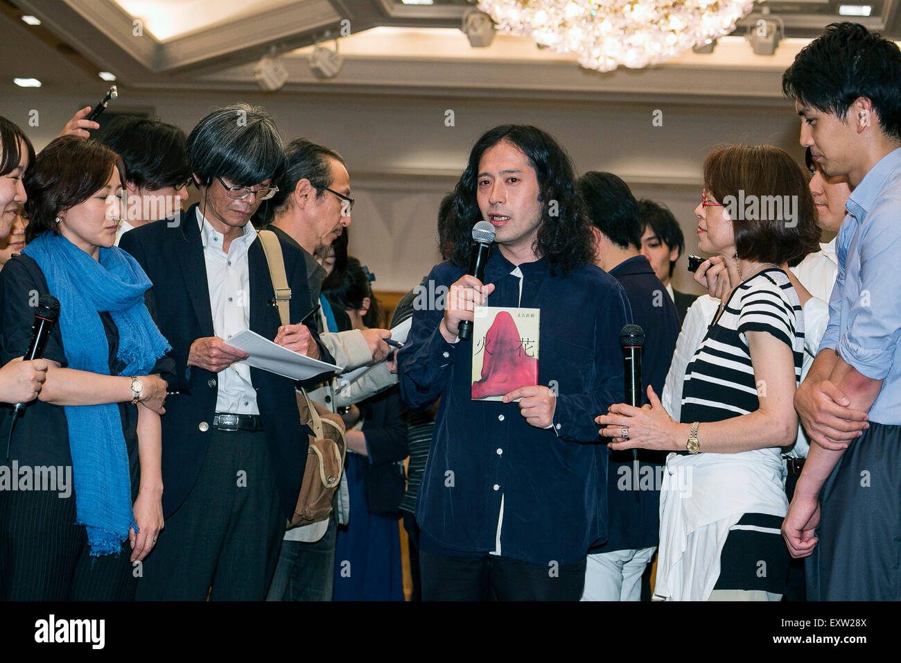 Author Naoki Matayoshi answers journalistic questions during the ...
