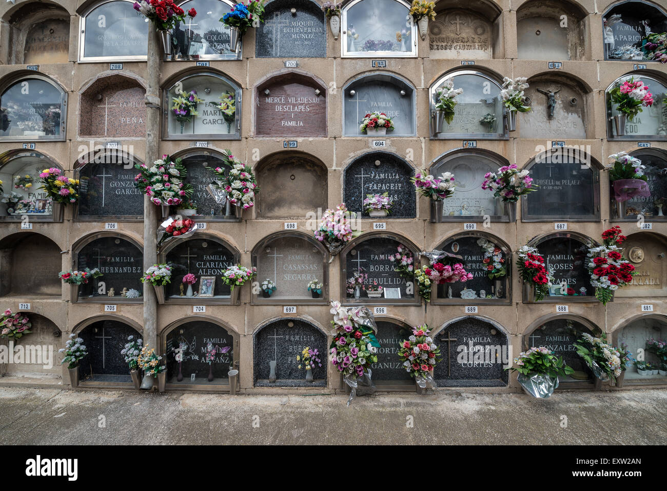 columbarium wall at Poblenou Cemetery - Cementiri de l'Est (East ...