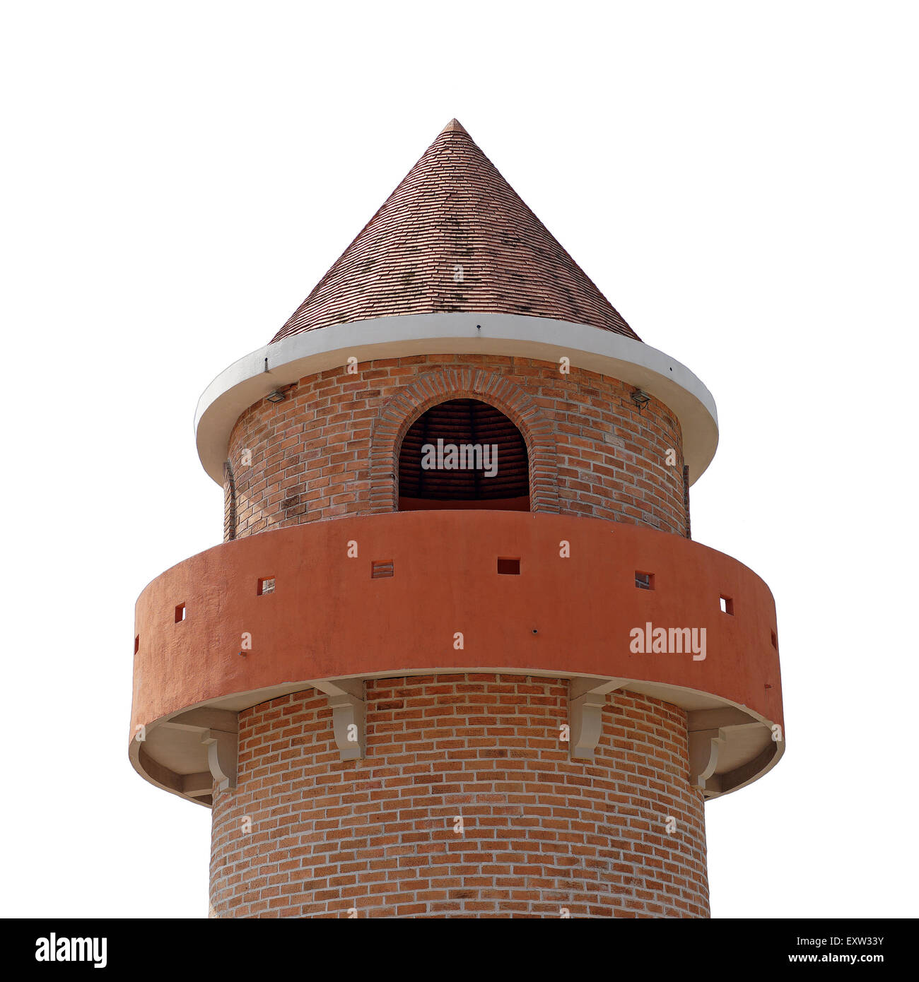 part of a castle tower isolated on white background Stock Photo - Alamy