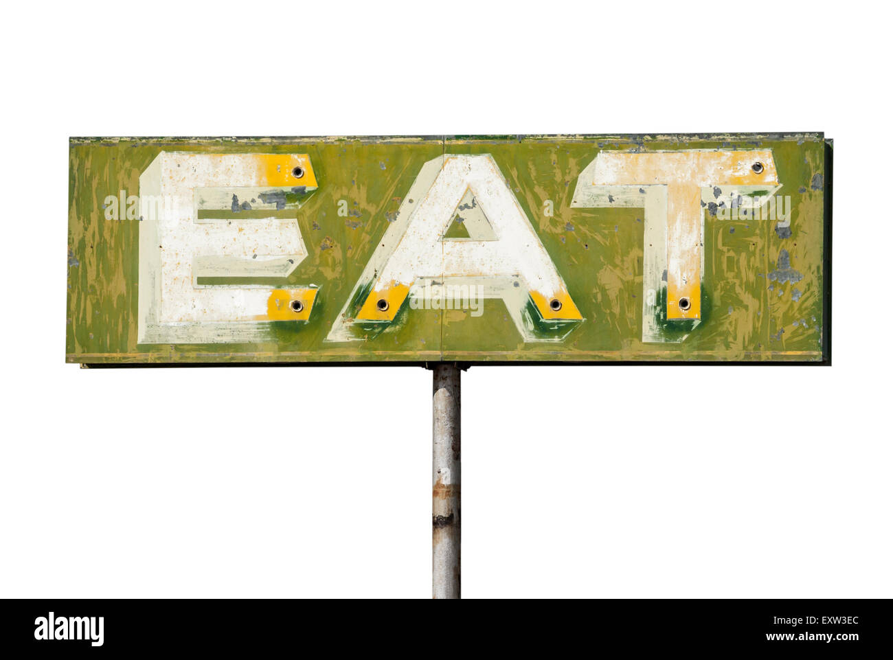 Faded vintage eat sign isolated on white Stock Photo - Alamy