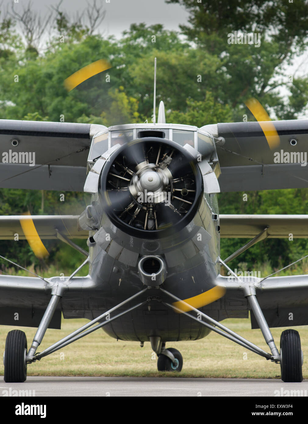 Front View Of An Vintage Biplane on Airfield During Take Off Stock ...