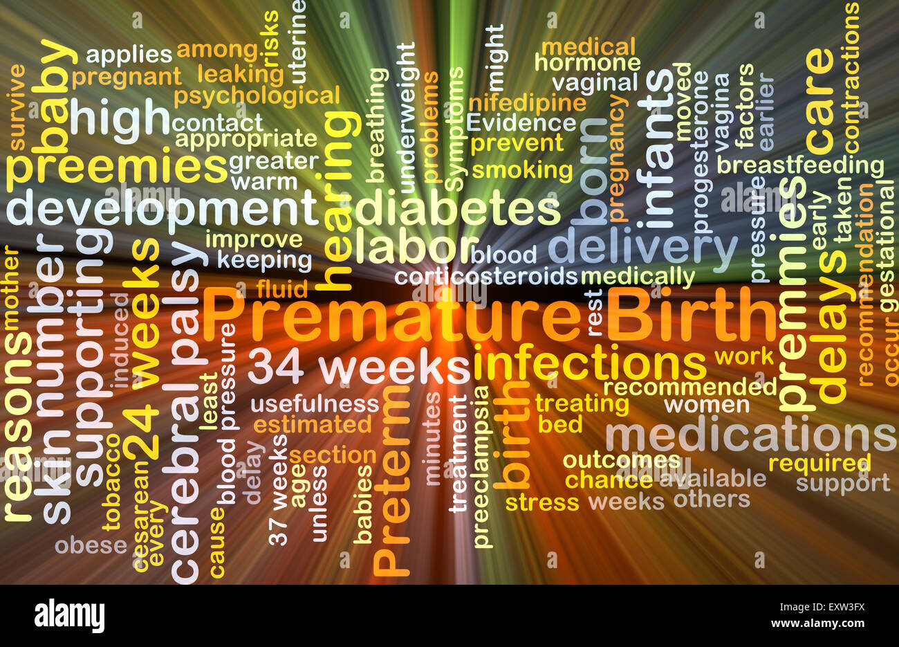 Background concept wordcloud illustration of premature birth glowing ...