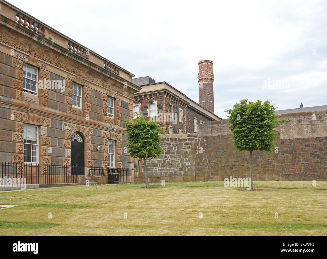 Stone exterior, ventilation tower Victorian prison in United Kingdom ...