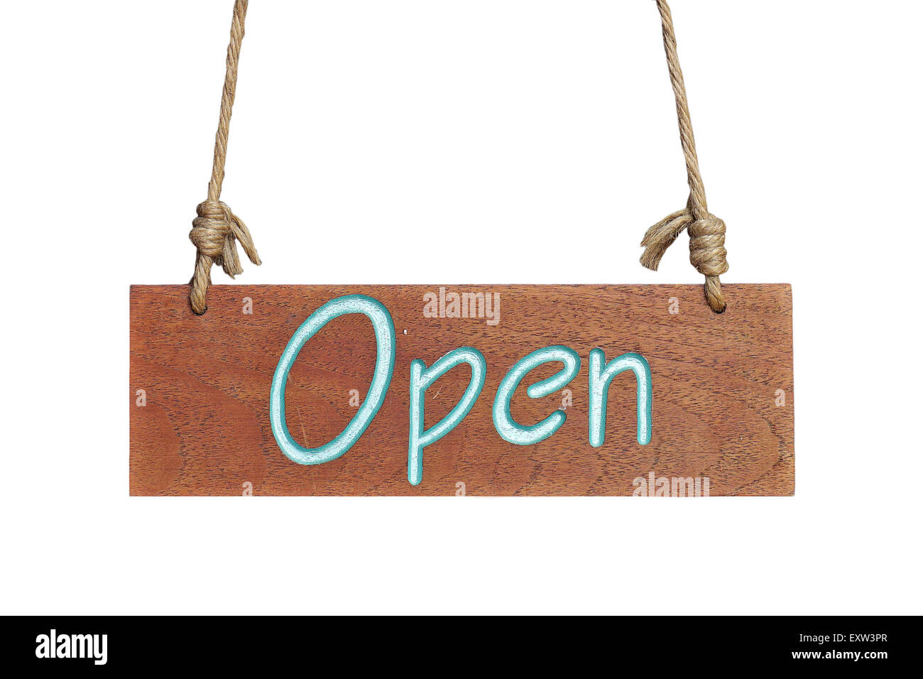wooden sign with open word isolated on white background Stock Photo - Alamy