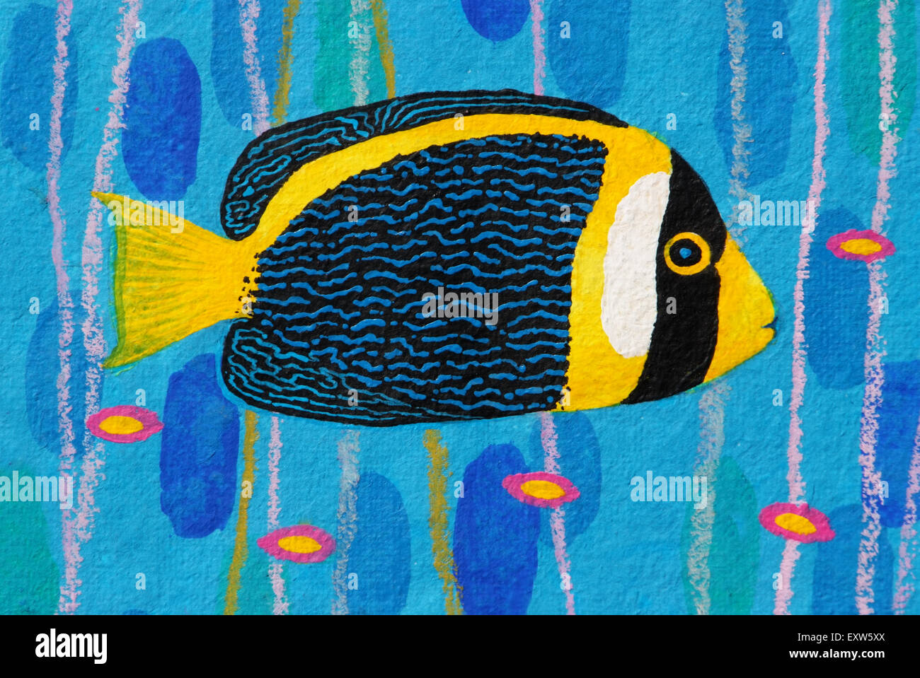 Scribbled Angelfish original acrylic Painting on Sa-paper Stock Photo ...