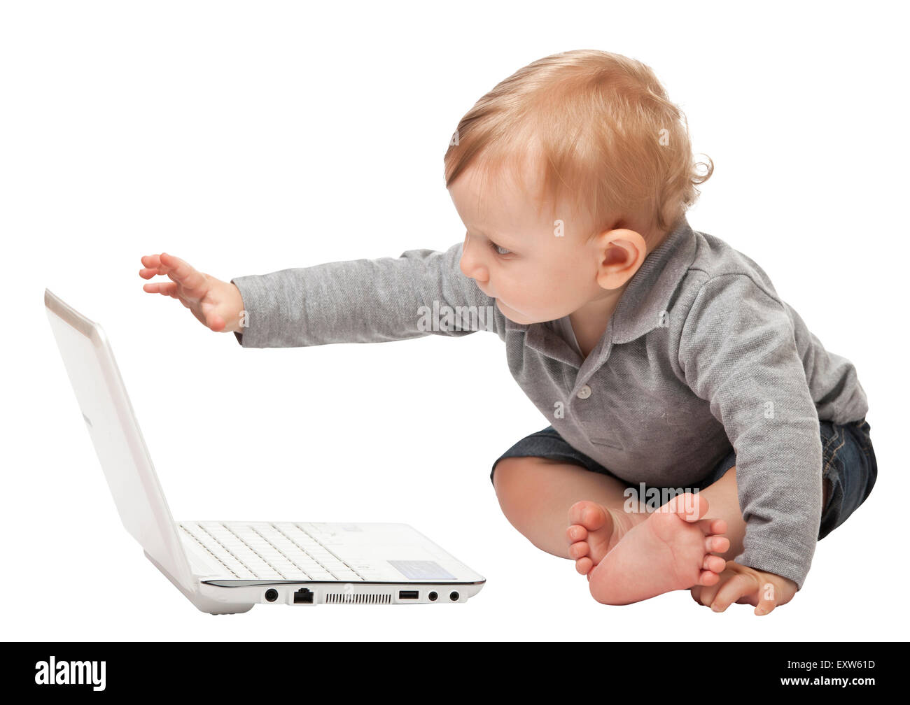 child with notebook isolated on white background Stock Photo - Alamy