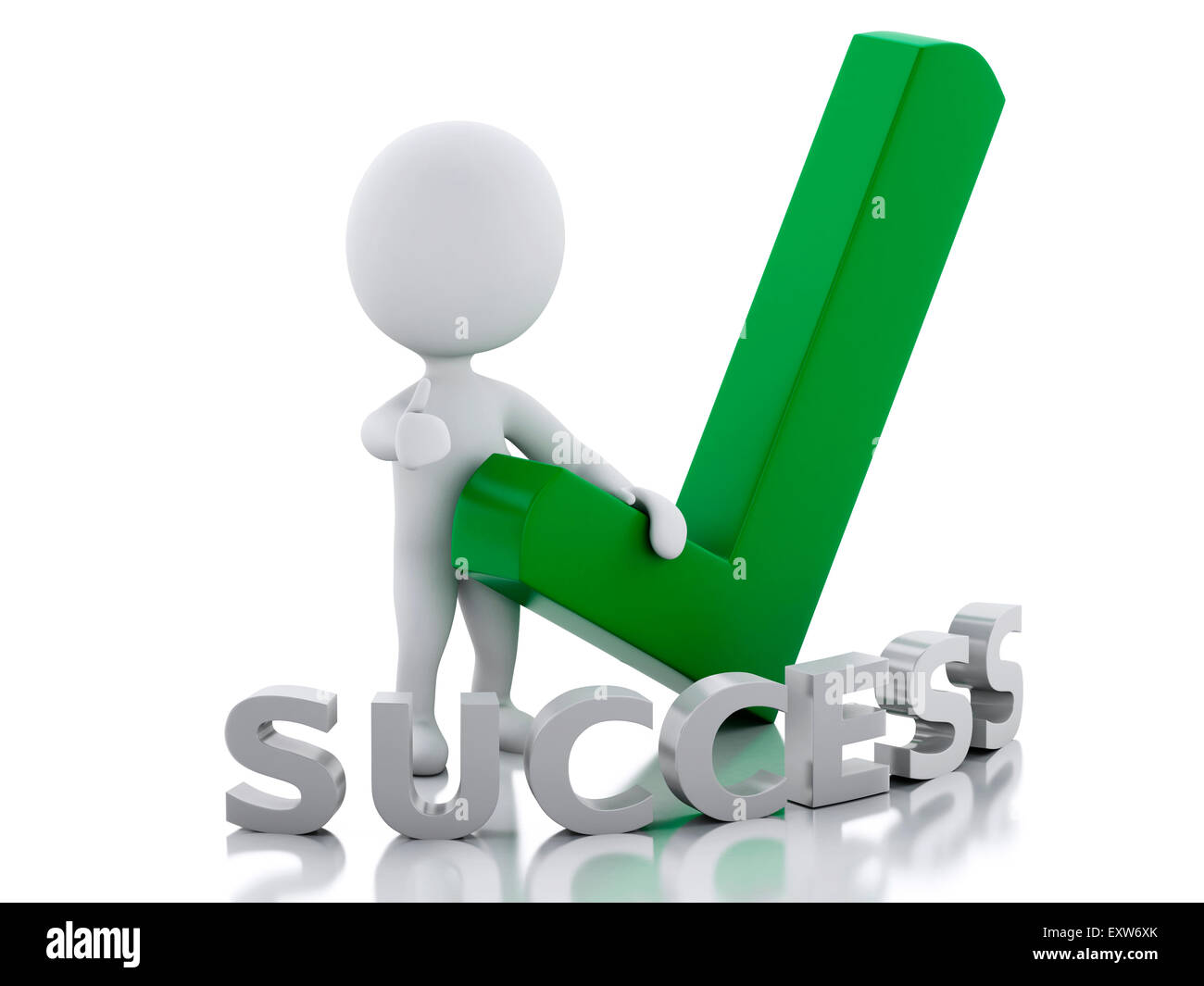 3d illustration. White people with check mark. Success concept ...